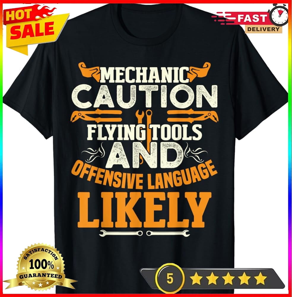 Nuvello Mechanic Caution Message Auto Mechanic Dad Father Mens T-Shirt ...
