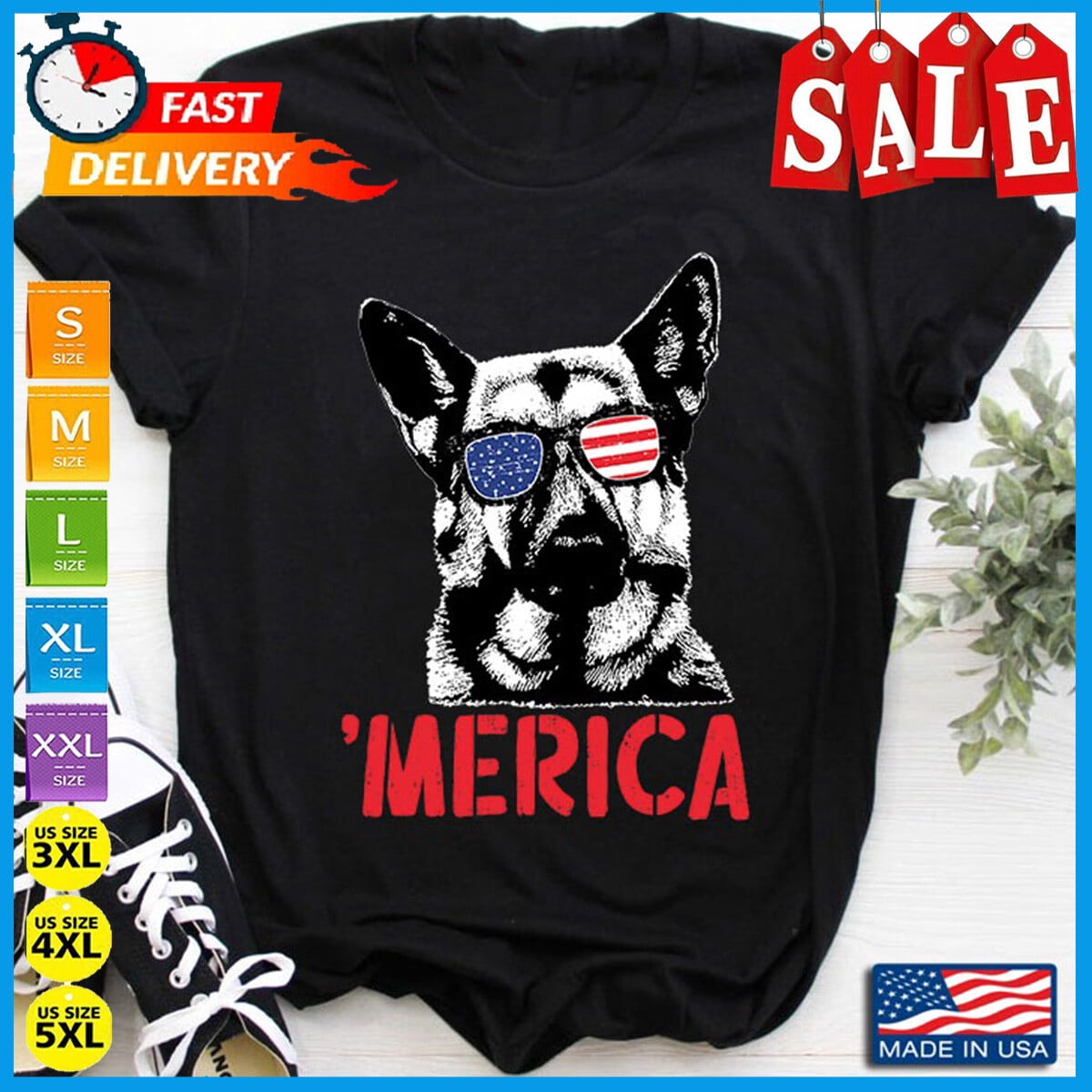 Nuvello Ï¿½Merica German Shepherd With American Flag Glasses For 4Th Of ...