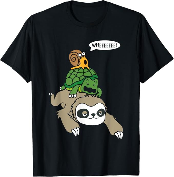 Nuvello Sloth Turtle Snail Piggyback Animal Running Wild T-Shirt All ...