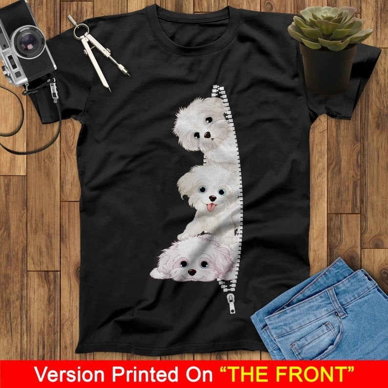 Nuvello Sneaky Maltese Cute Animal Dog Lovers Shirts, Maltese Shirt ...