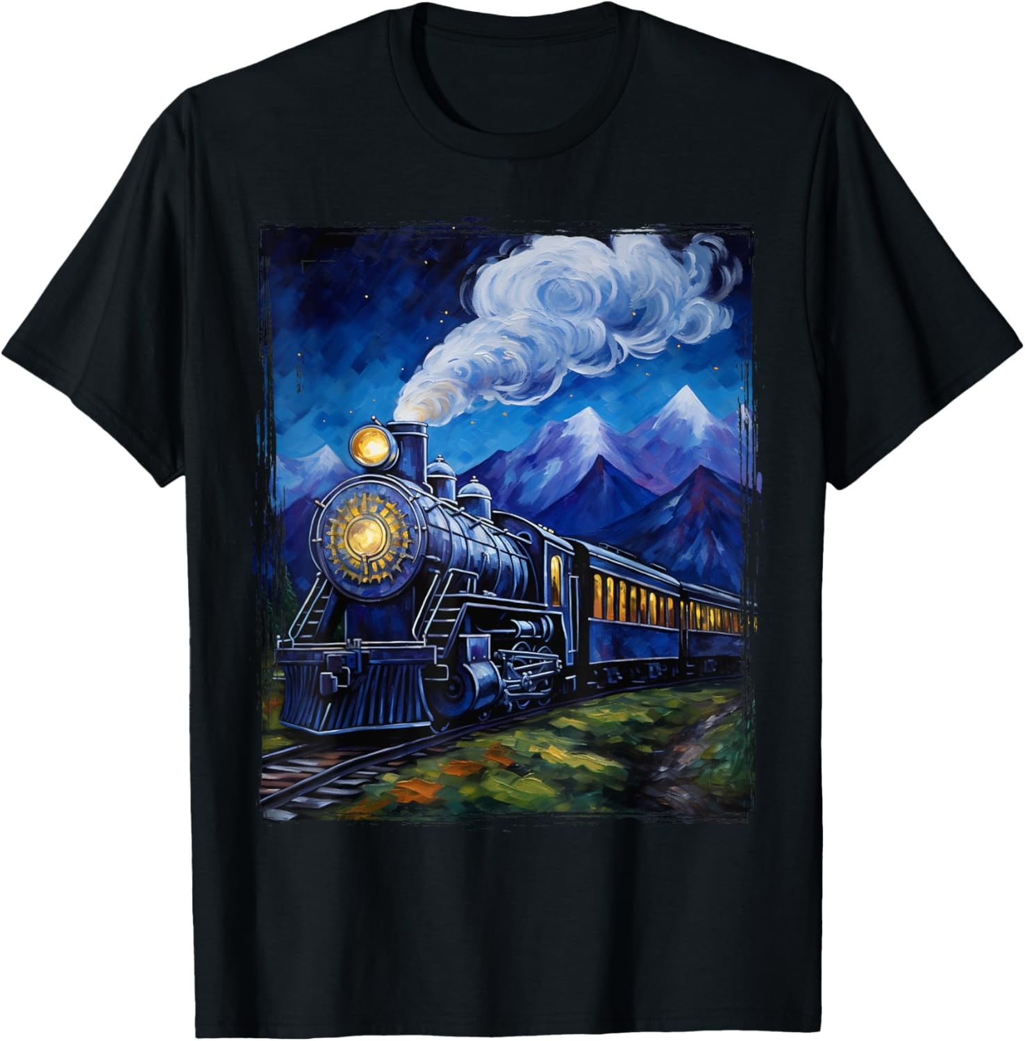 Nuvello Steam Engine Steam Train Vintage Van Gogh Locomotive T-Shirt ...