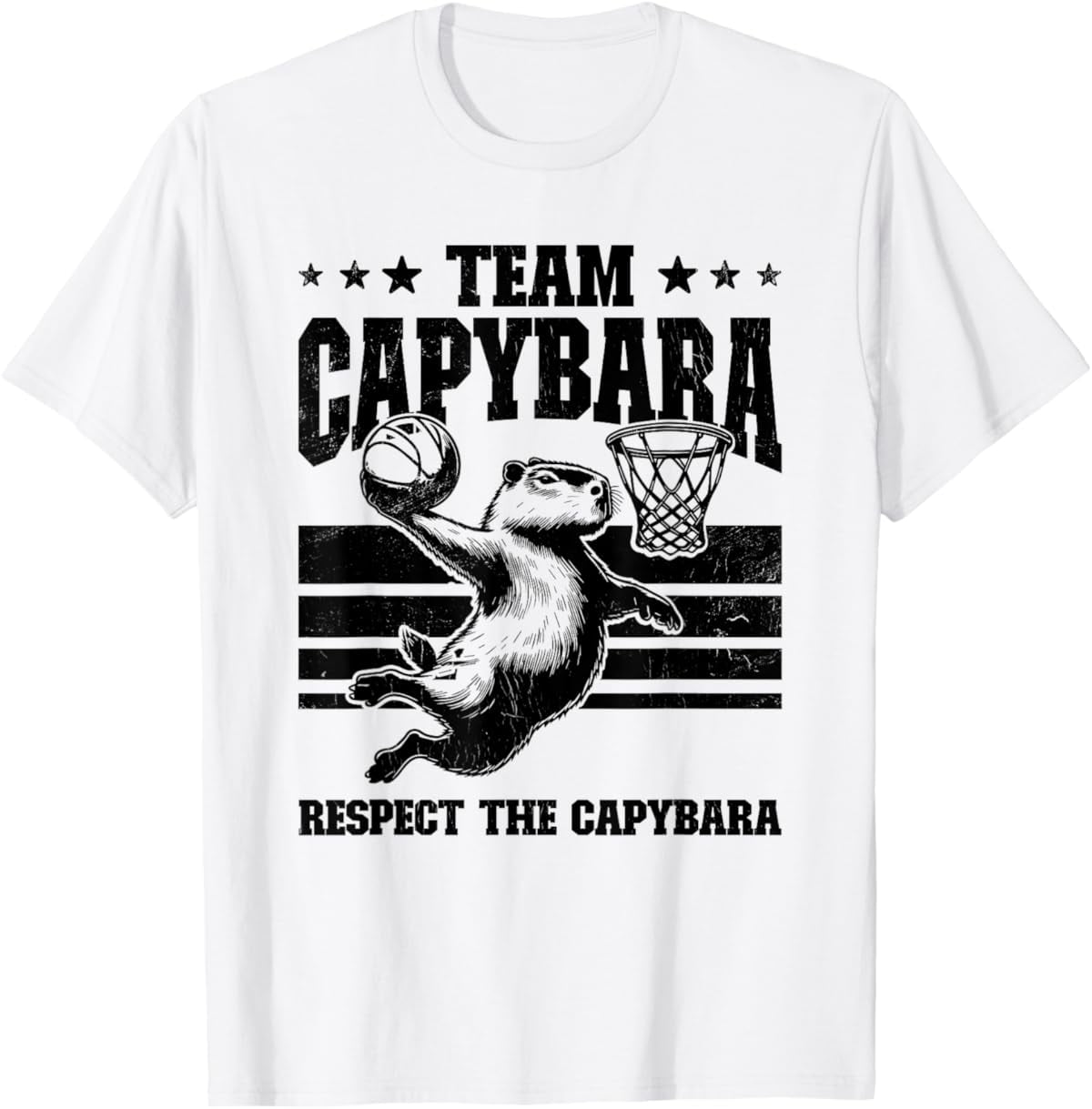 Nuvello Team Capybara Retro Rodent Capybara Playing Basketball T-Shirt ...