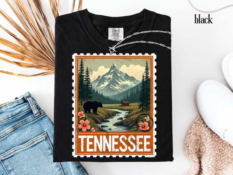 Nuvello Tennessee Mountains Stamp State Women Tee, Shabby Chic Tshirt ...