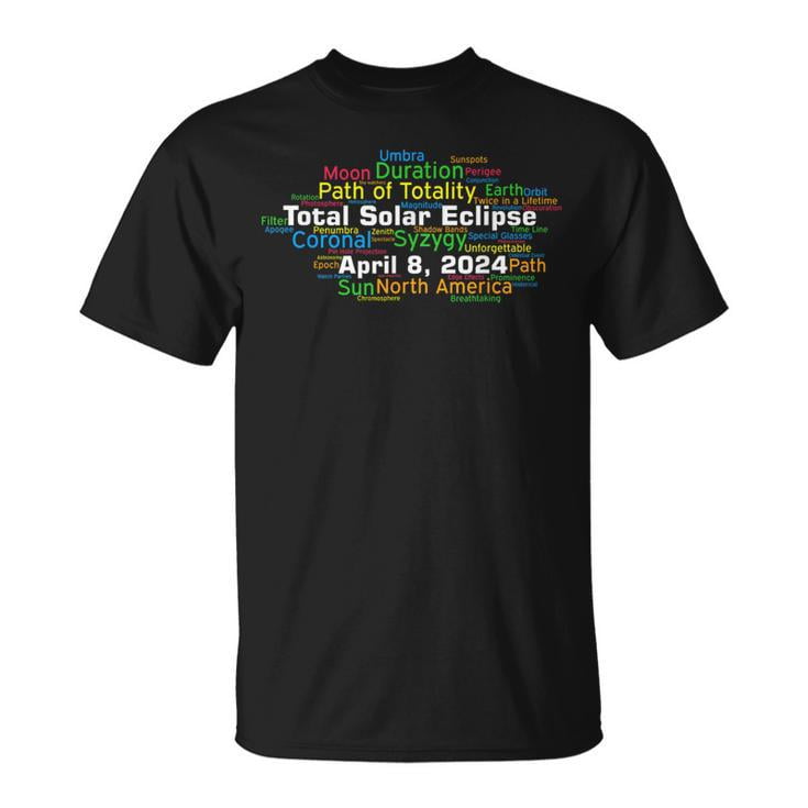 Nuvello Total Solar Eclipse 2024 Word Cloud Vocabulary T Shirt ...