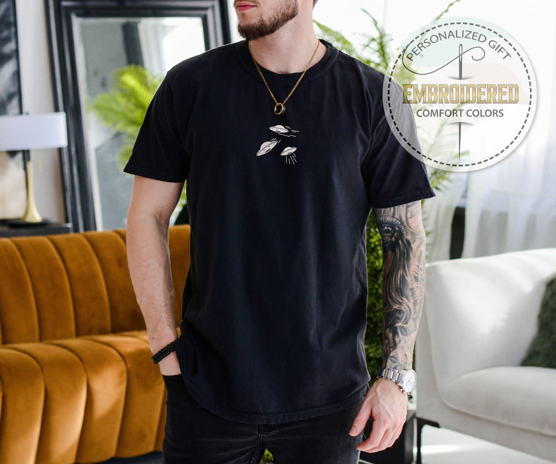 Nuvello UFO Trio Embroidered Tee, Alien Shirt, Space Lover Gift, Outer ...