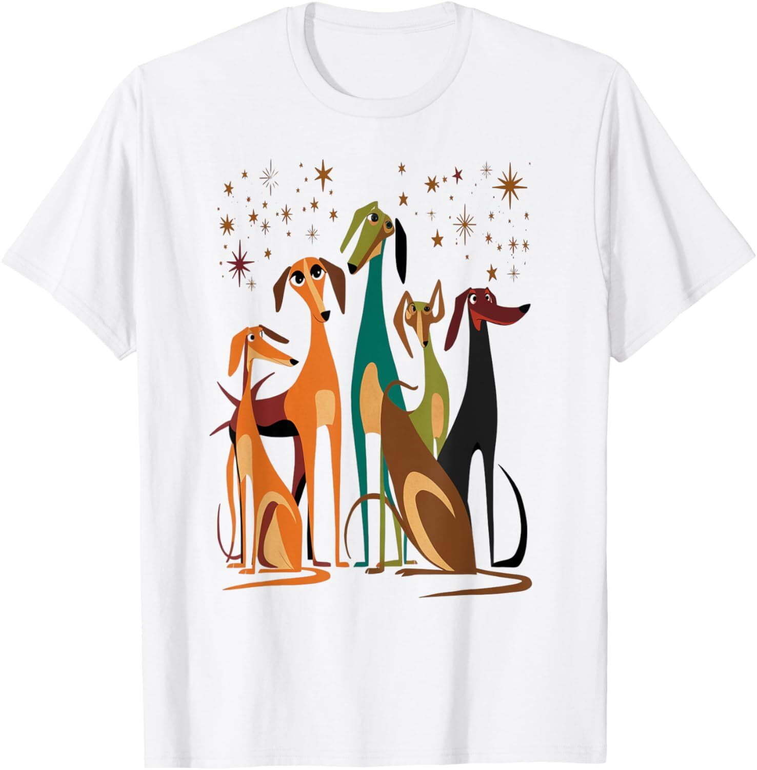 Nuvello Vintage Retro Mid-Century Long Neck Dogs 50s 60s Style T-Shirt ...