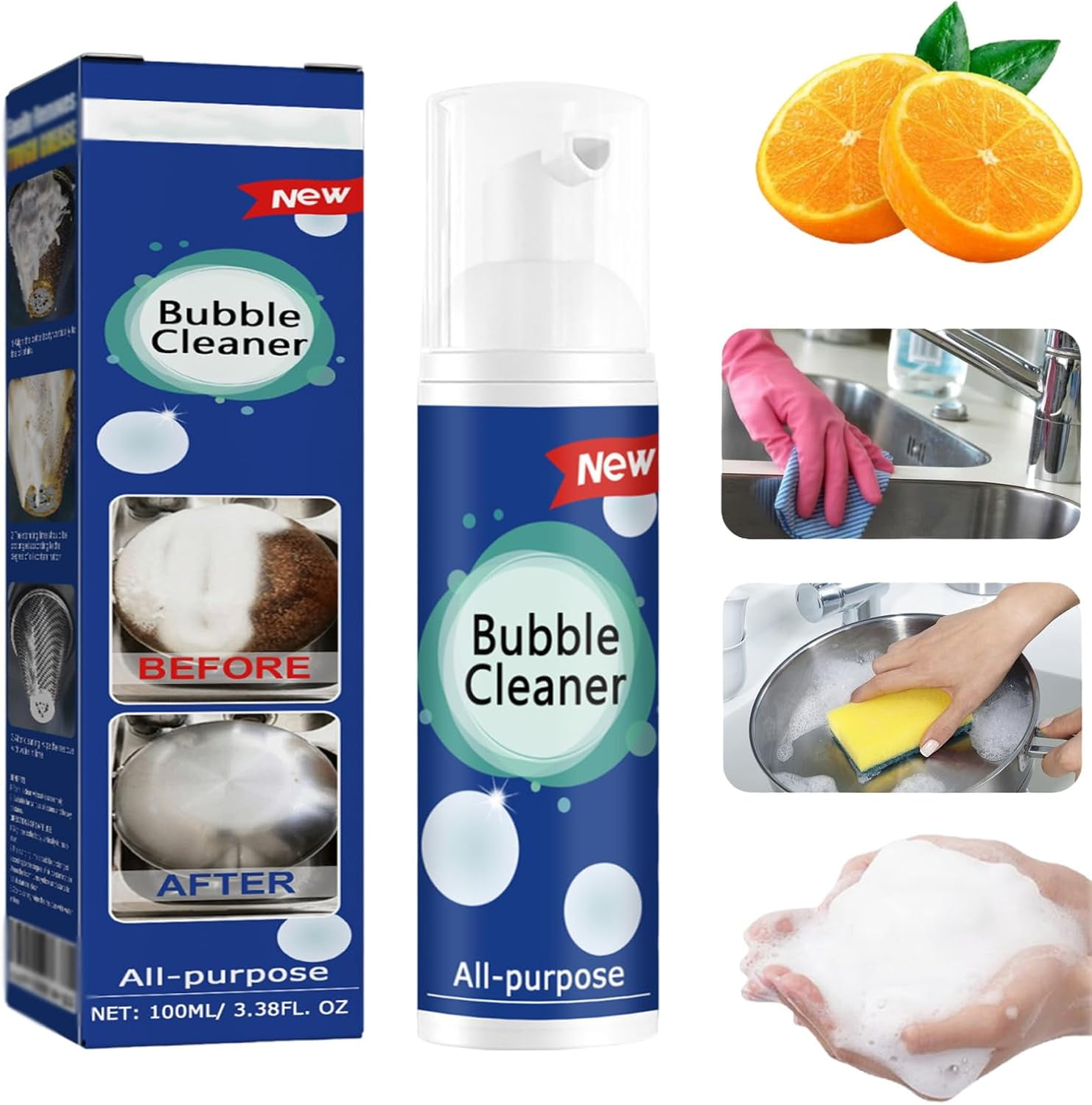 Nuvilux Bubble Cleaner,Nuvilux All Purpose Bubble Cleaner, Foam Spray Rinse Free,Multi-Purpose ...