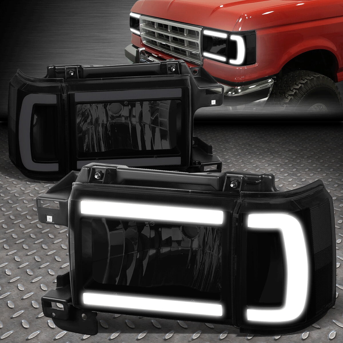 Nuvision LED DRL for 87-91 Ford F150 F250 F350 Bronco Smoked Lens Clear ...