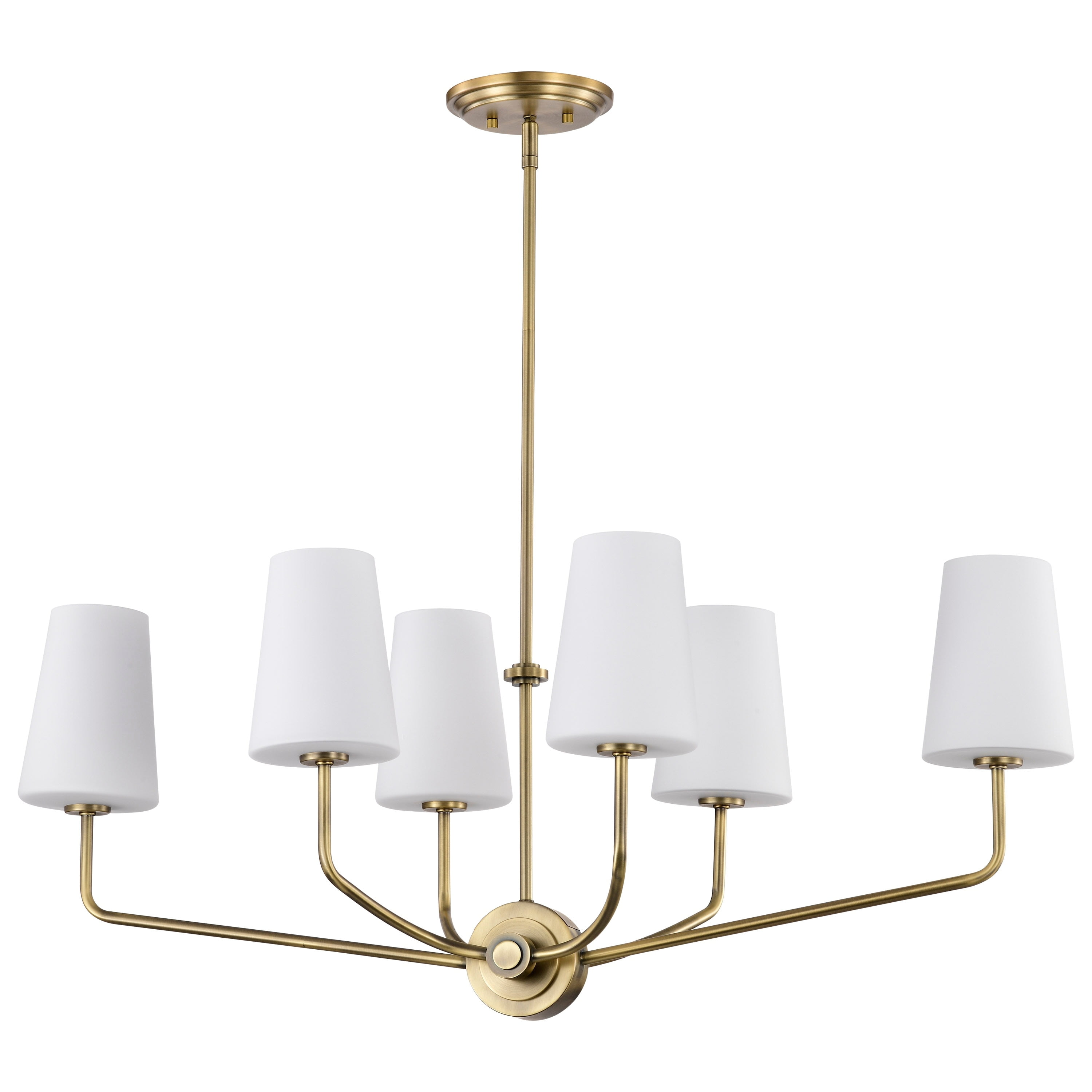 Nuvo Lighting Cordello 6 Light Island Pendant - Vintage Brass Finish - Etched White Opal Glass ...