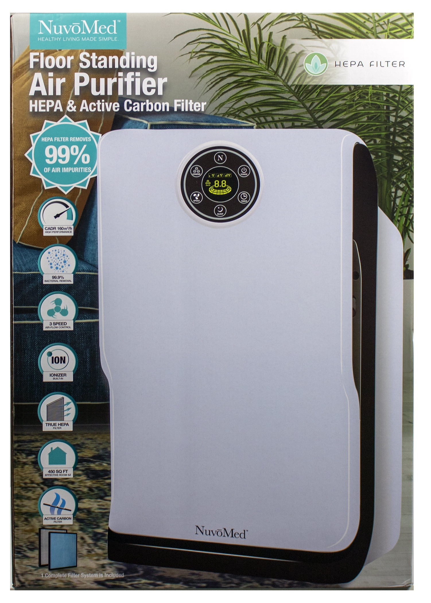 NuvoMed 450 Sq Ft HEPA Air Purifier Floor Standing, White - Walmart.com