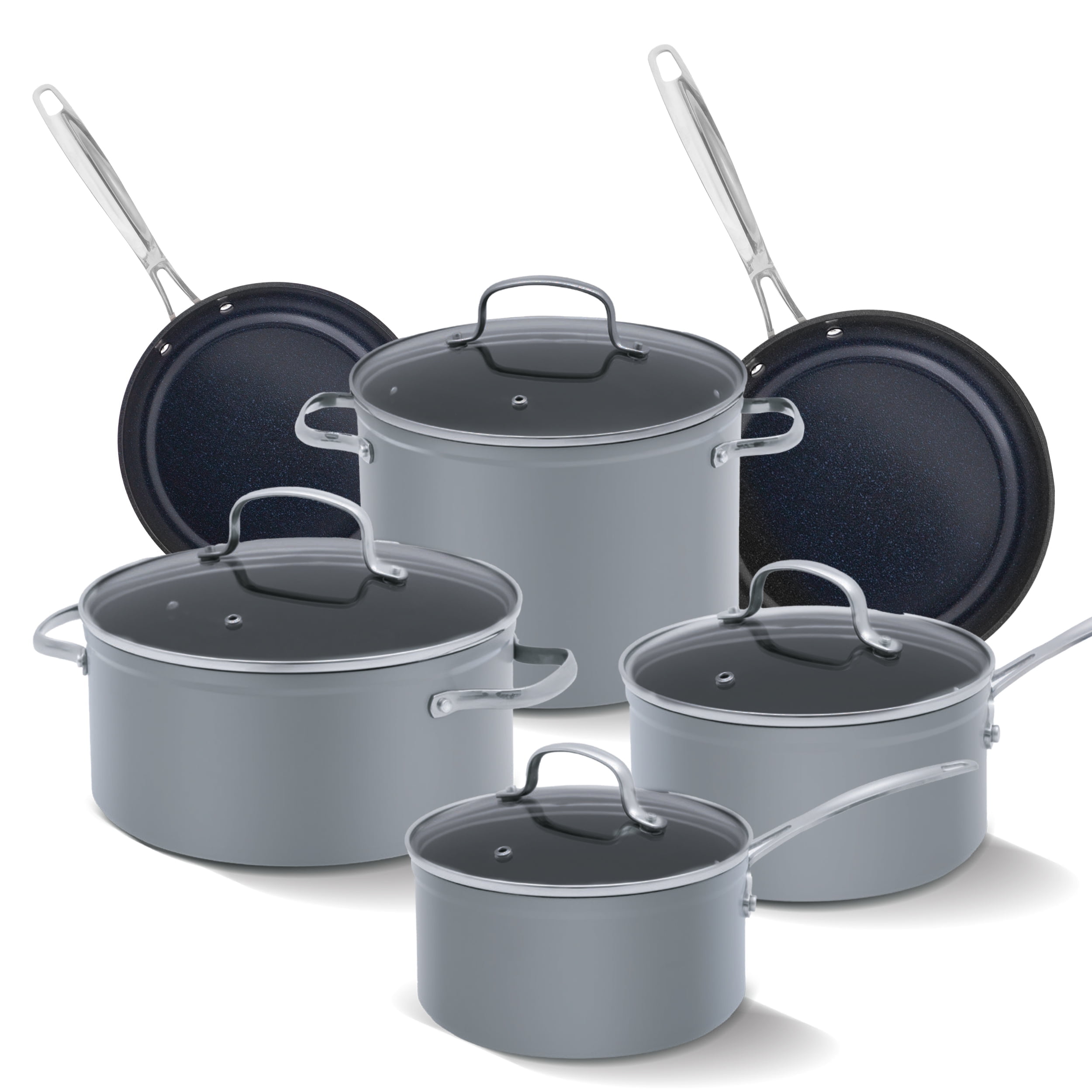 Nuwave 10PC Duralon Blue Ceramic Non-Stick Cookware Set, Cool Gray ...