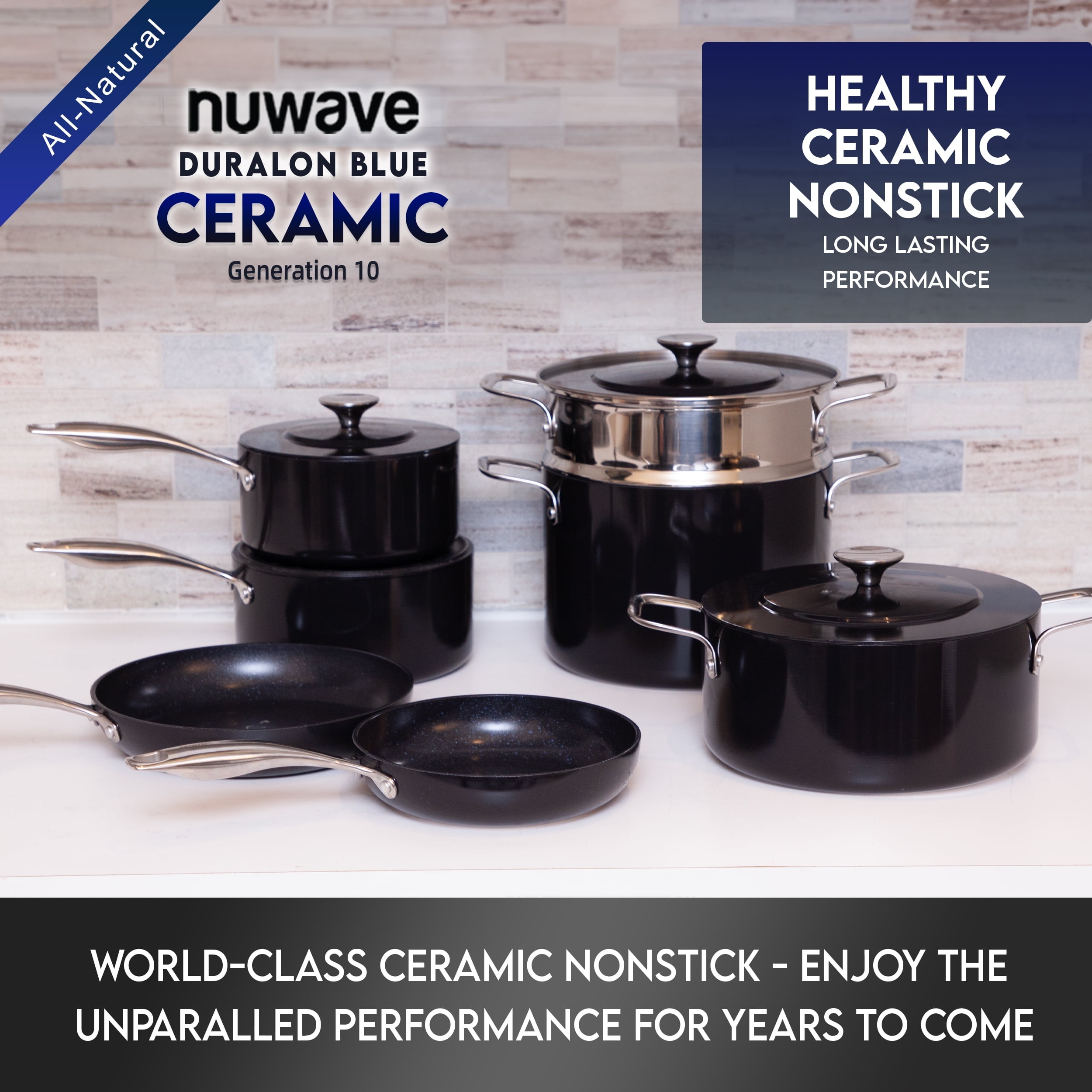 Nuwave 11PC Cookware Set - Black Coffee Duralon Blue Ceramic Non-Stick ...