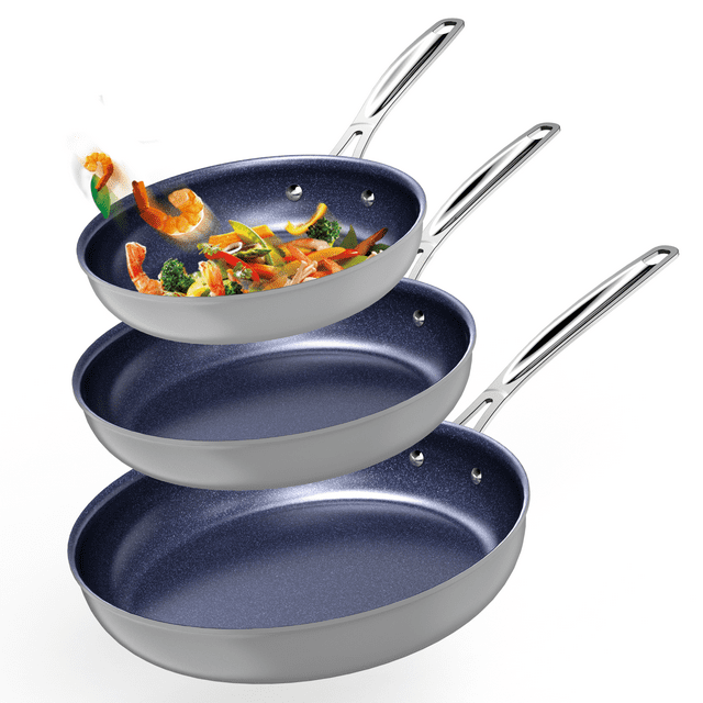 Nuwave 3pc Non Stick Cookware Set, Healthy Duralon Blue 8”, 10”, 12 ...
