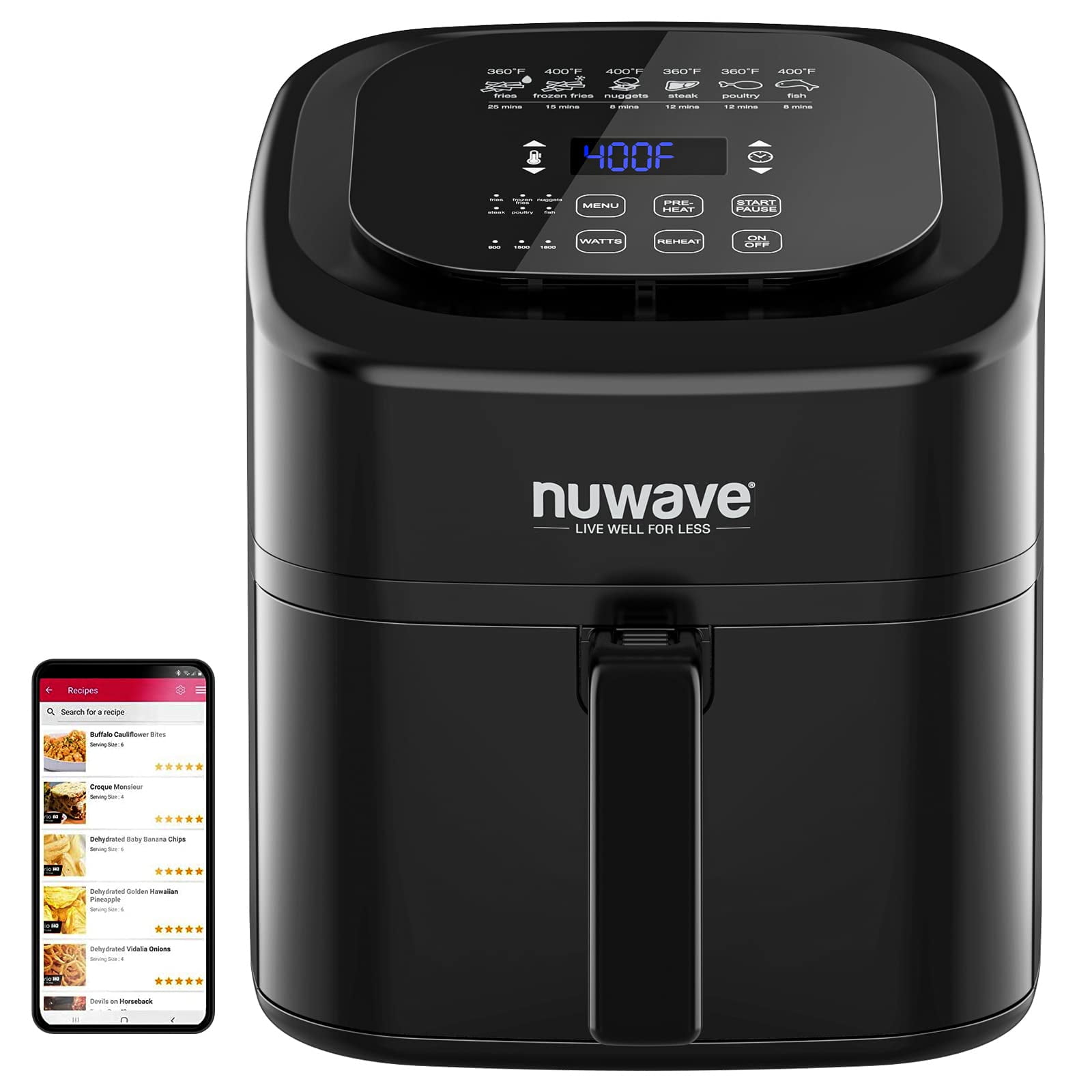 Nuwave 6-quart Brio Healthy Digital Air Fryer with One-Touch Digital Controls, 6 Preset Menu ...