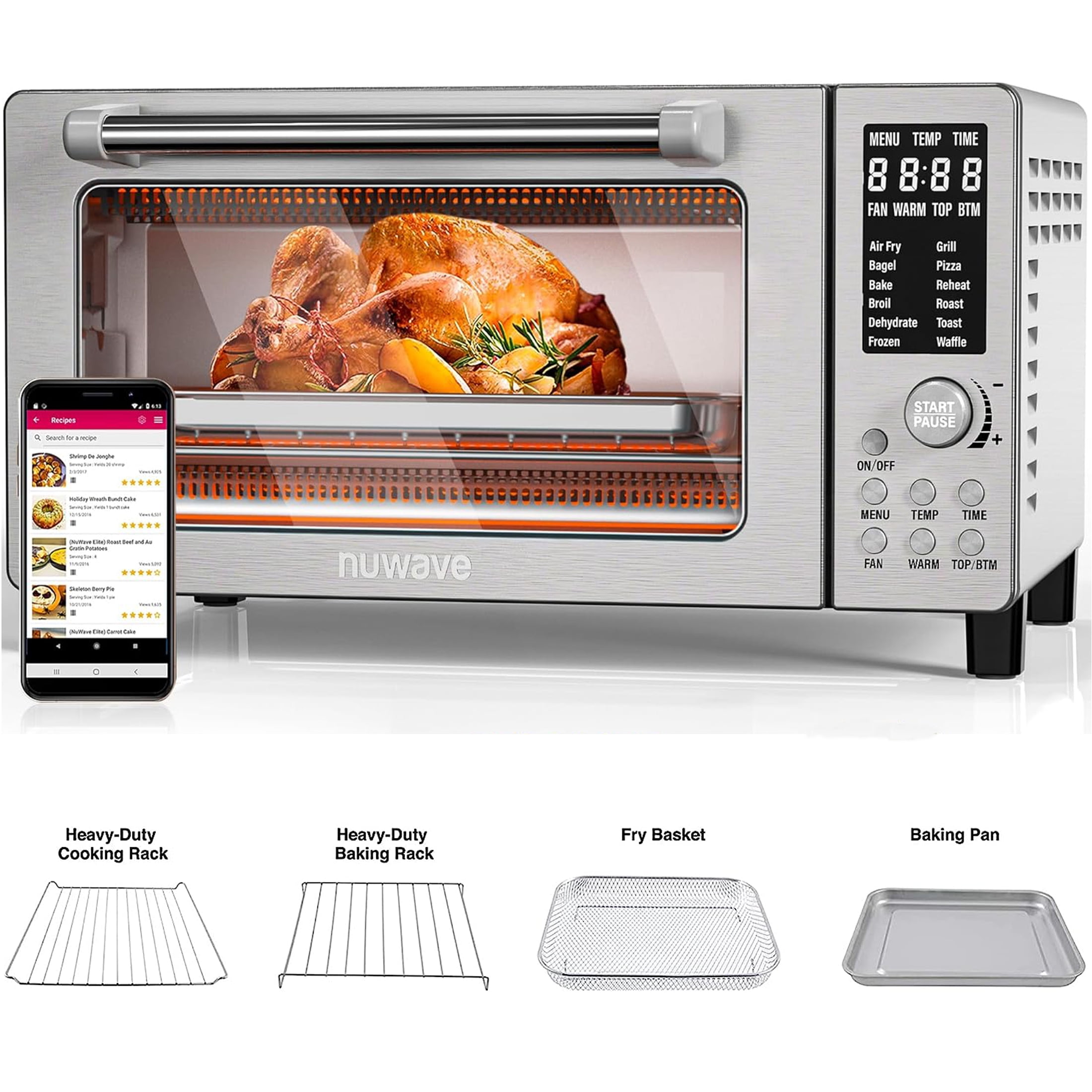 Nuwave Bravo 21-Qt, 1800 Watts Air Fryer Oven - Convection Toaster, Multi-cooker & Dehydrator ...