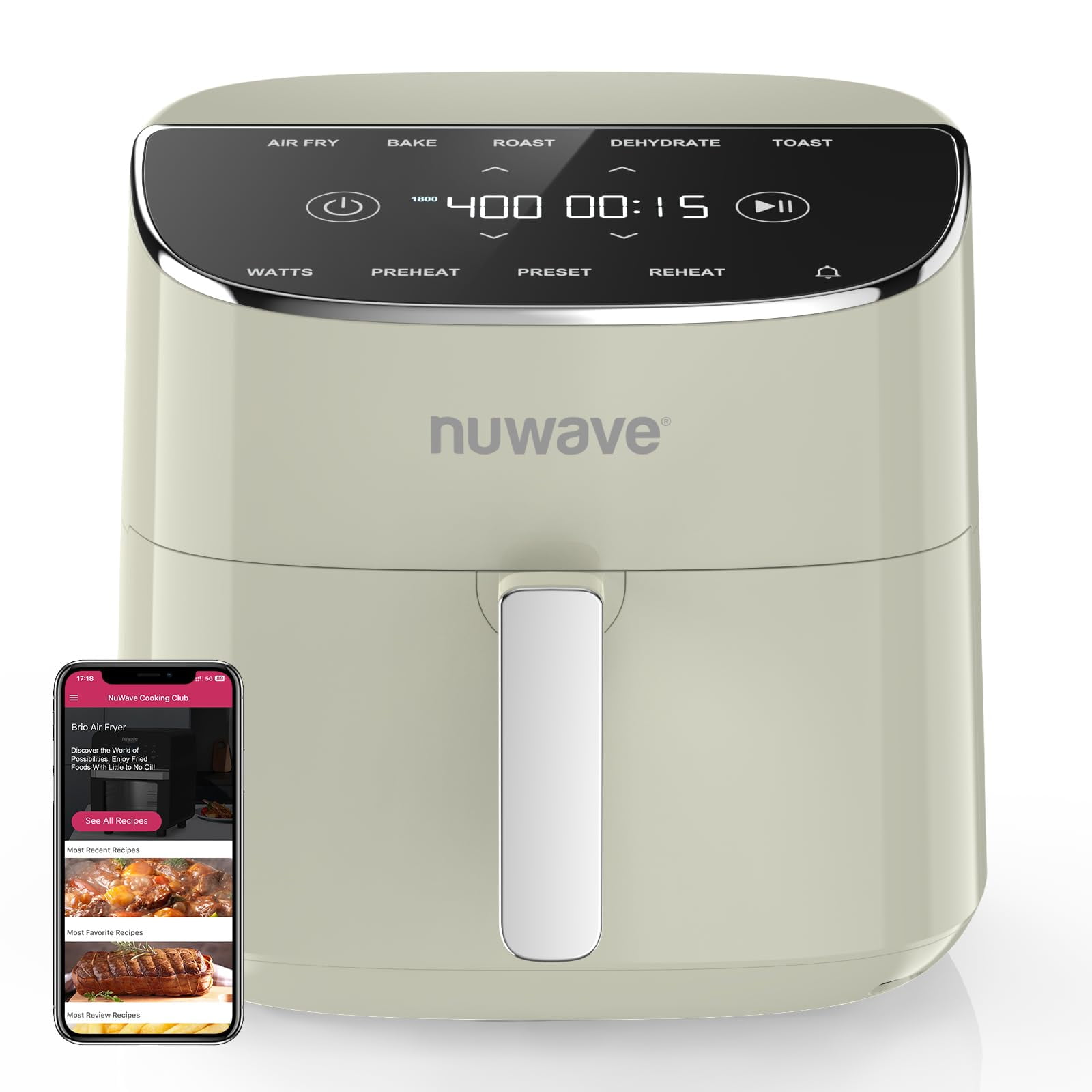 Nuwave Brio Plus Air Fryer 8 Qt, New & Improved, PFAS-FREE, 7 Digital One-Touch Cook Functions ...