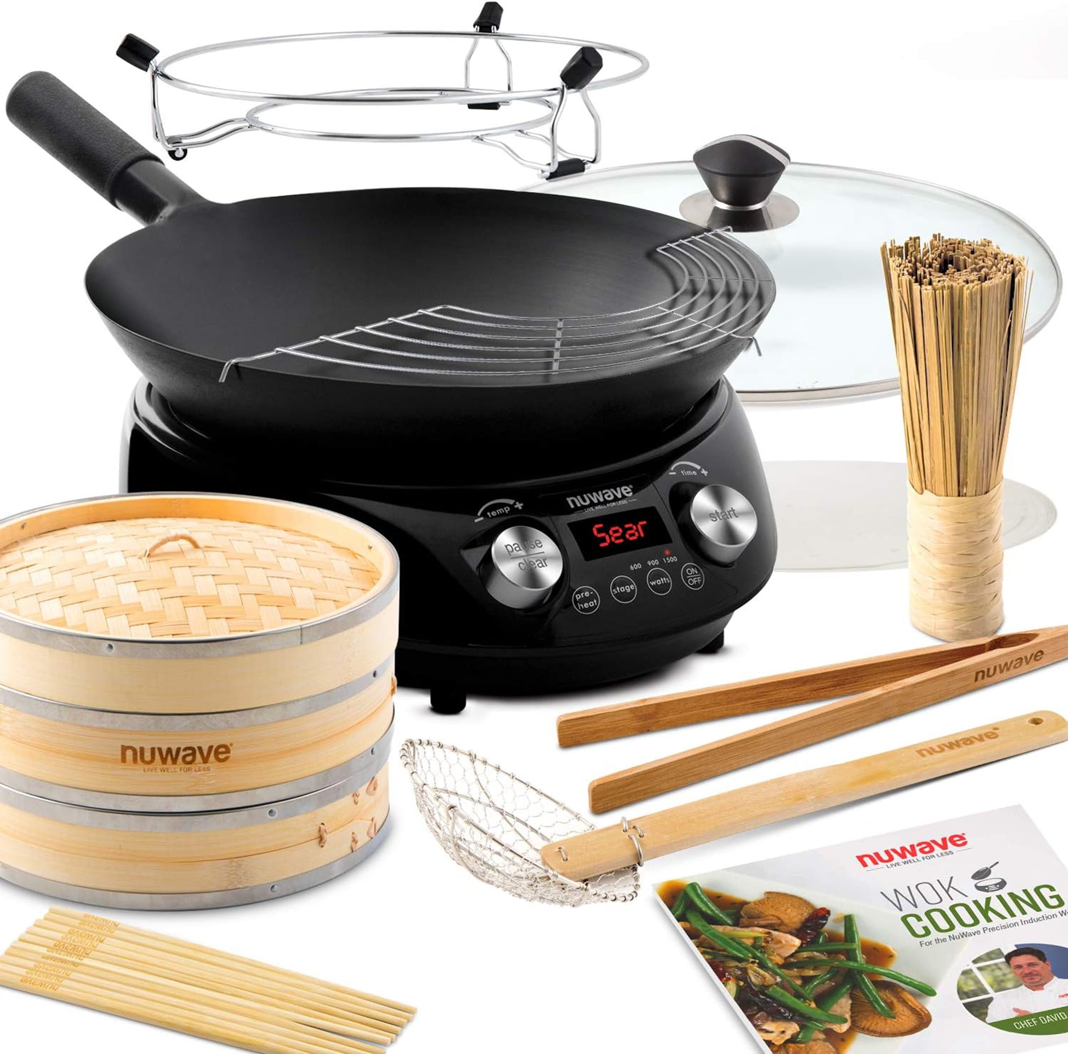 Nuwave Mosaic Induction Wok Set, 14-inch Carbon Steel, Temp Controls ...