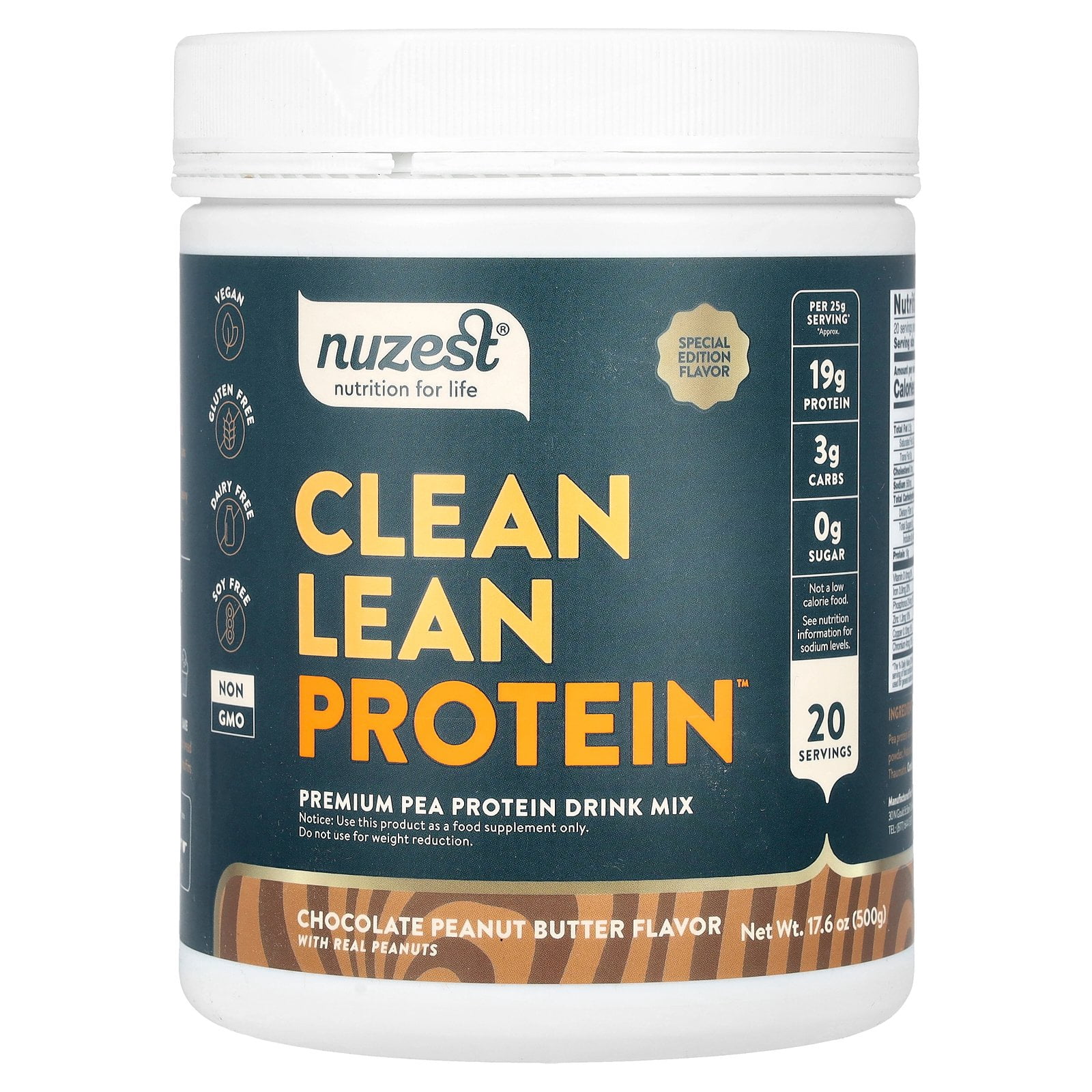 Nuzest Clean Lean Protein, Chocolate Peanut Butter, 17.6 oz (500 g ...