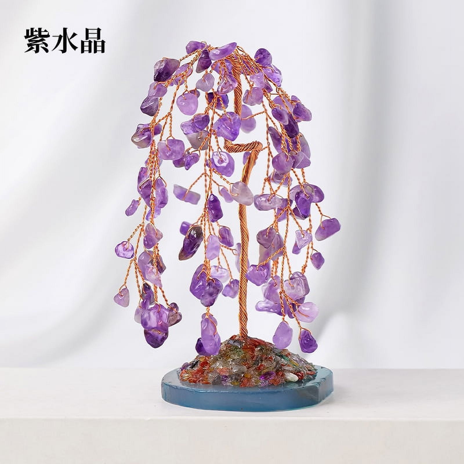 Nvzi 1 piece natural purple crystal stone weeping willow tree natural crushed stone wealth tree ...