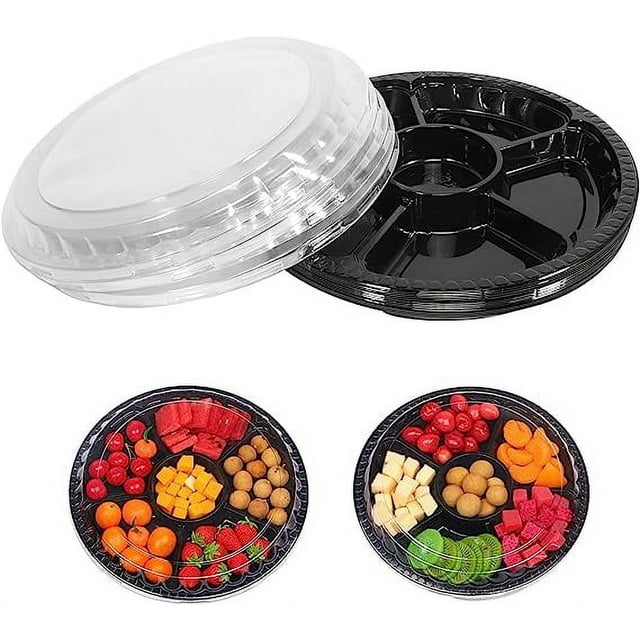 Nvzi 10 Pcs Round Plastic Appetizer Tray with Lid Divided Serving Tray ...