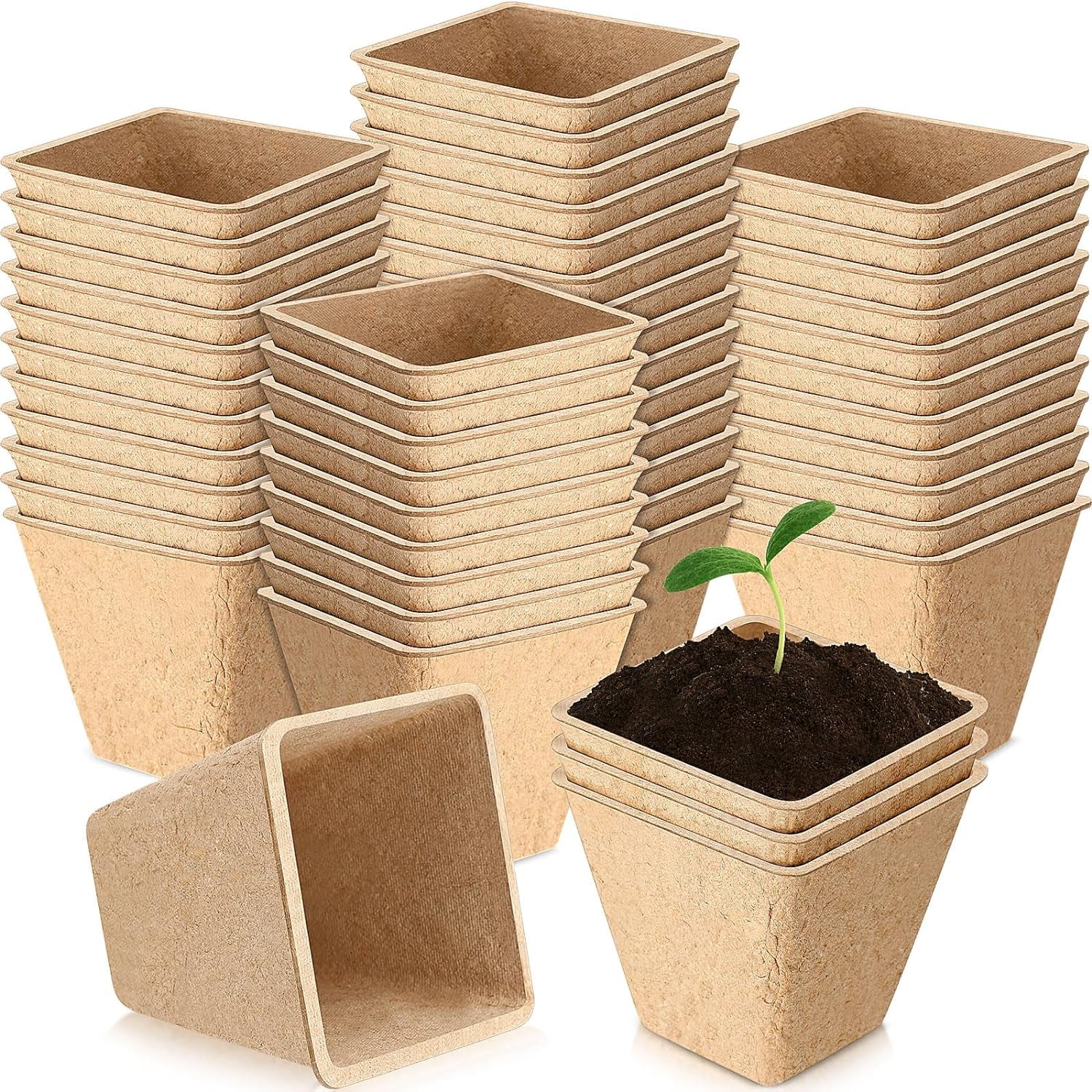 Nvzi 100 Pack 2.4in Square Peat Pots for Seedlings Seed Starter Pots ...