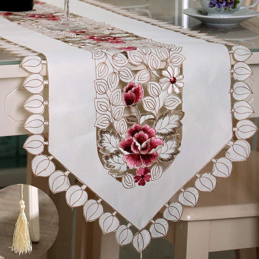 XmhyTop-A 15 Inch X 77 Inch Classic Table Runner, Rose Flowers ...