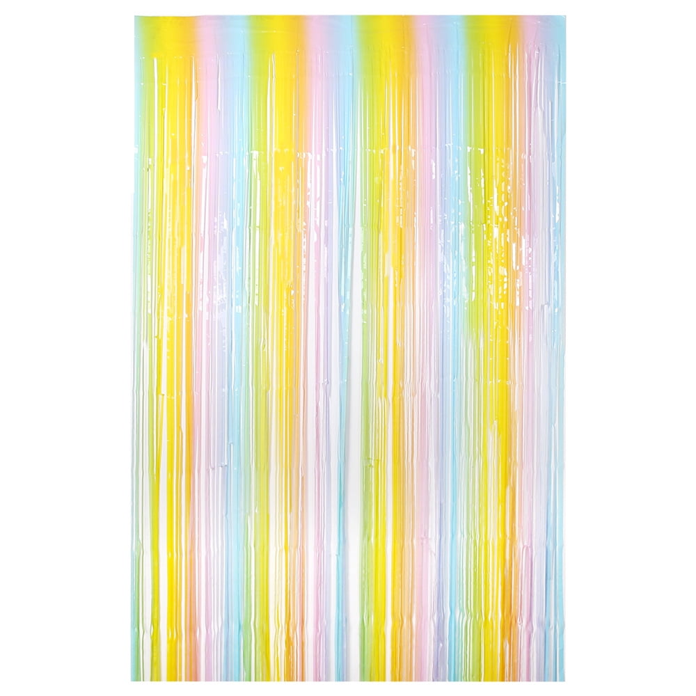 Nvzi 2 Pack Macaron Rainbow Foil Fringe Curtain Backdrop, 3.28*6.56ft ...