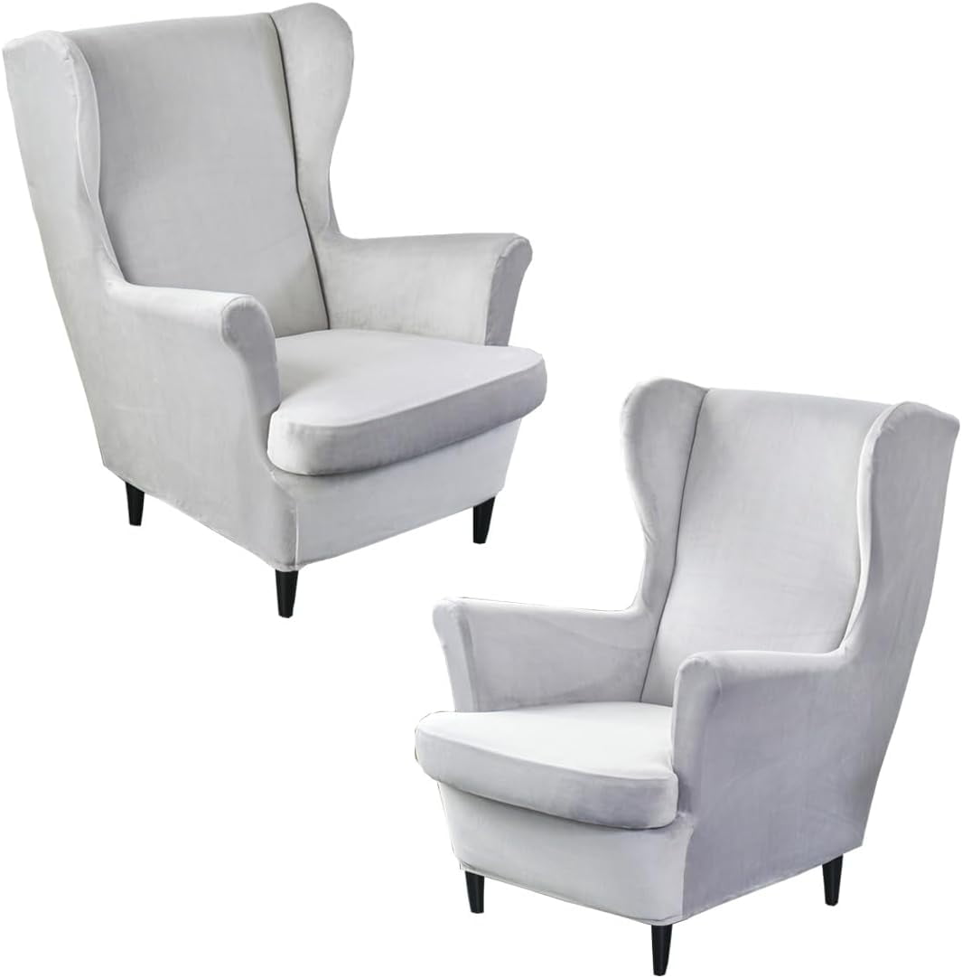 Nvzi 2 Sets Velvet Stretch Wingback Chair Sofa Slipcover Solid Color ...