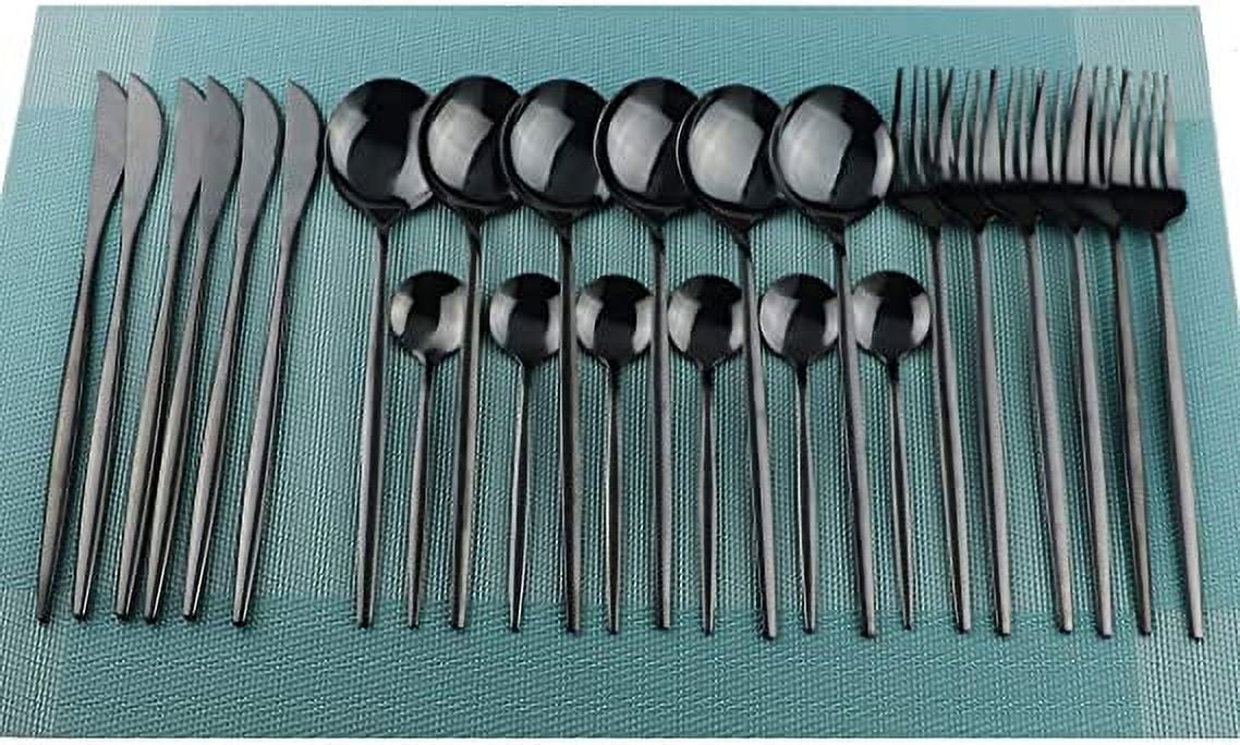 Nvzi 24-Piece Silverware Set - Stainless Steel Reusable Utensils Forks ...
