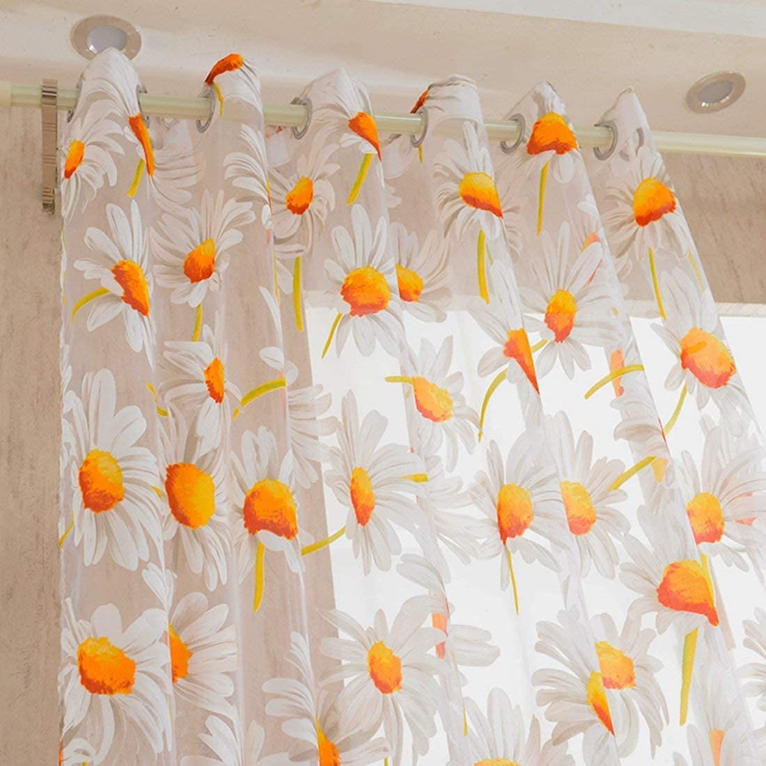 Nvzi 2Pcs Daisy Window Panels 39.4"x78.8" inch Drapes Curtains Sheer ...