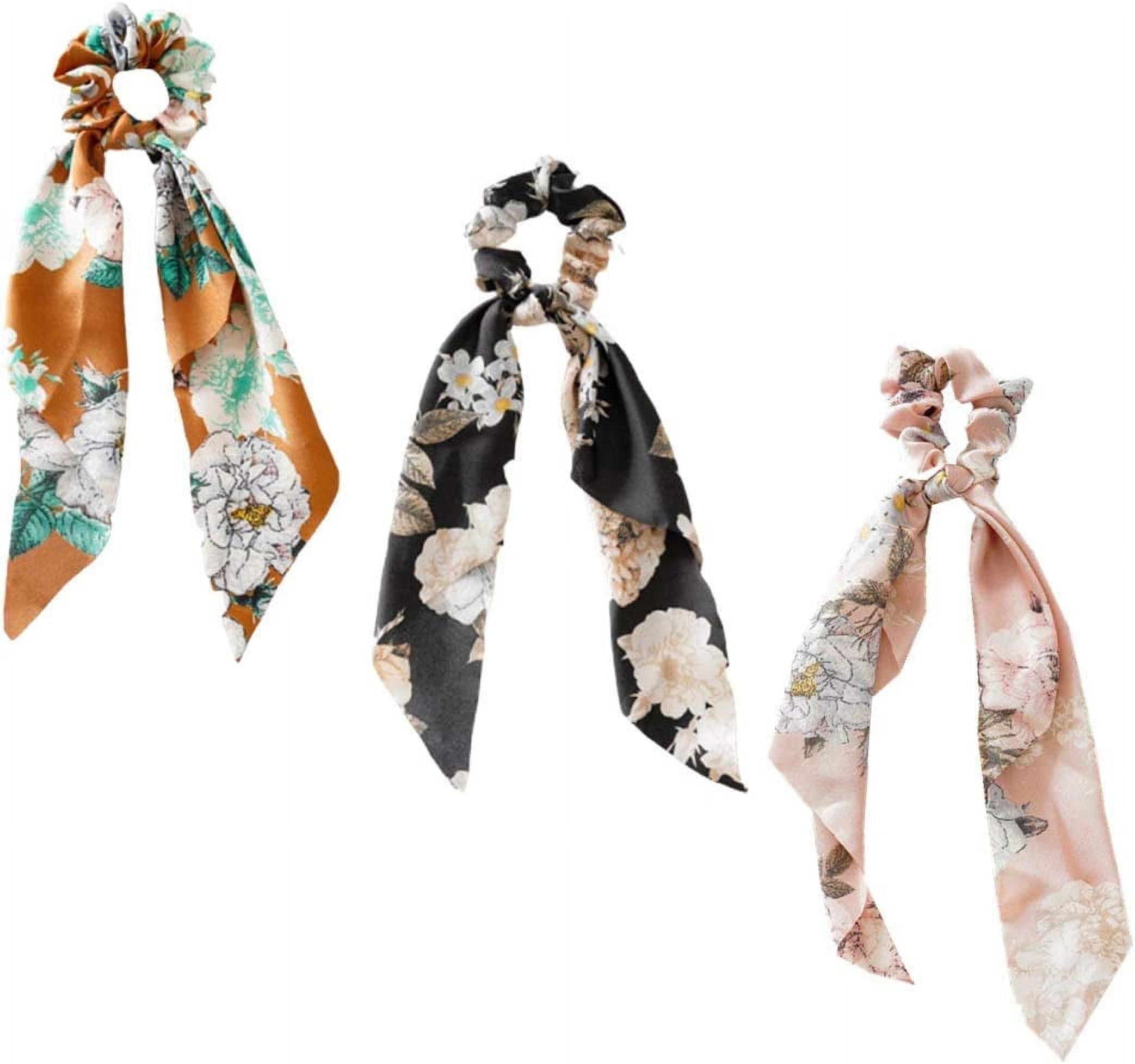 Xiao Hua 3 Packs Scarf Scrunchies, Polka Dot Daisy Flower Hair Scarf ...