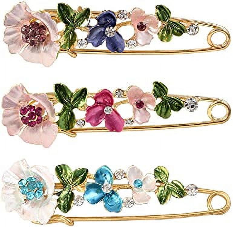 Nvzi 3 Pieces Crystal Flower Safety Decorative Pins Brooch Clip Clasp ...