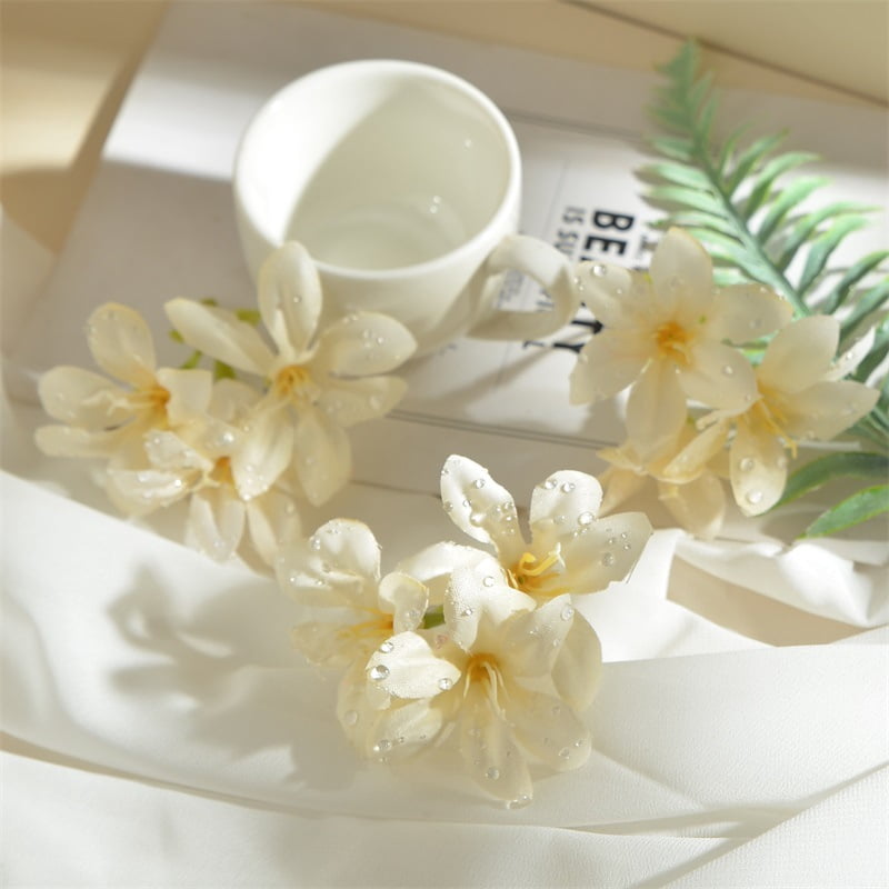 Nvzi 30 pieces of Beige fake flower head-3.35 inches, 3 forks, with ...