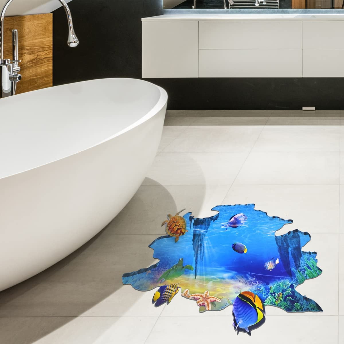 Nvzi 3D Floor Stickers Ocean Bathroom Decor, Under Water Floor Decal 3D ...