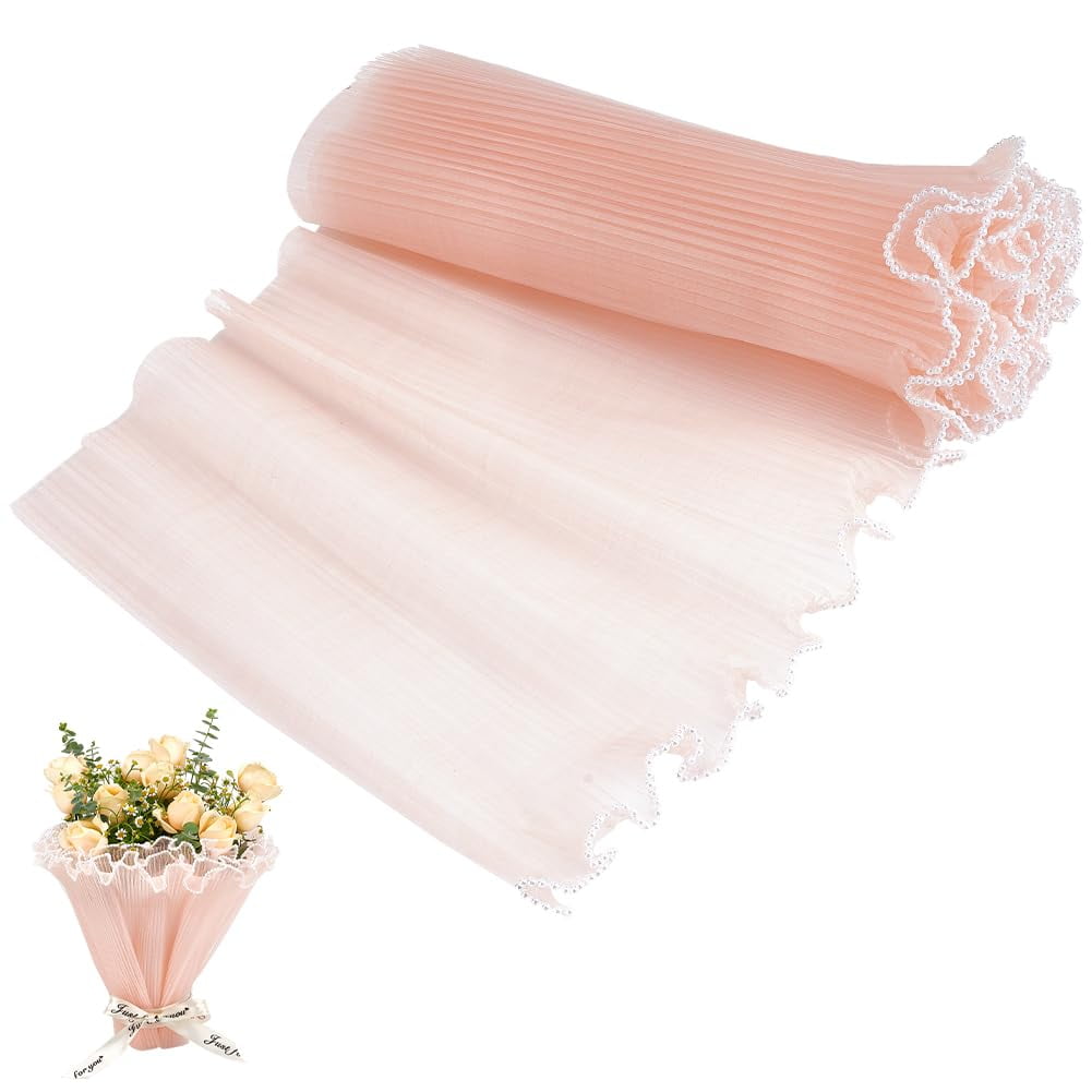 Nvzi 4.37 Yards Pink Flower Wrapping Mesh Paper, Pearl Edge Bouquet ...