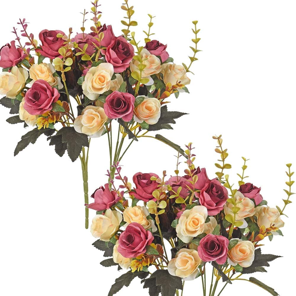 Nvzi 4 Bunches of Artificial Roses.。48 Small Roses，Plastic Silk Flower ...