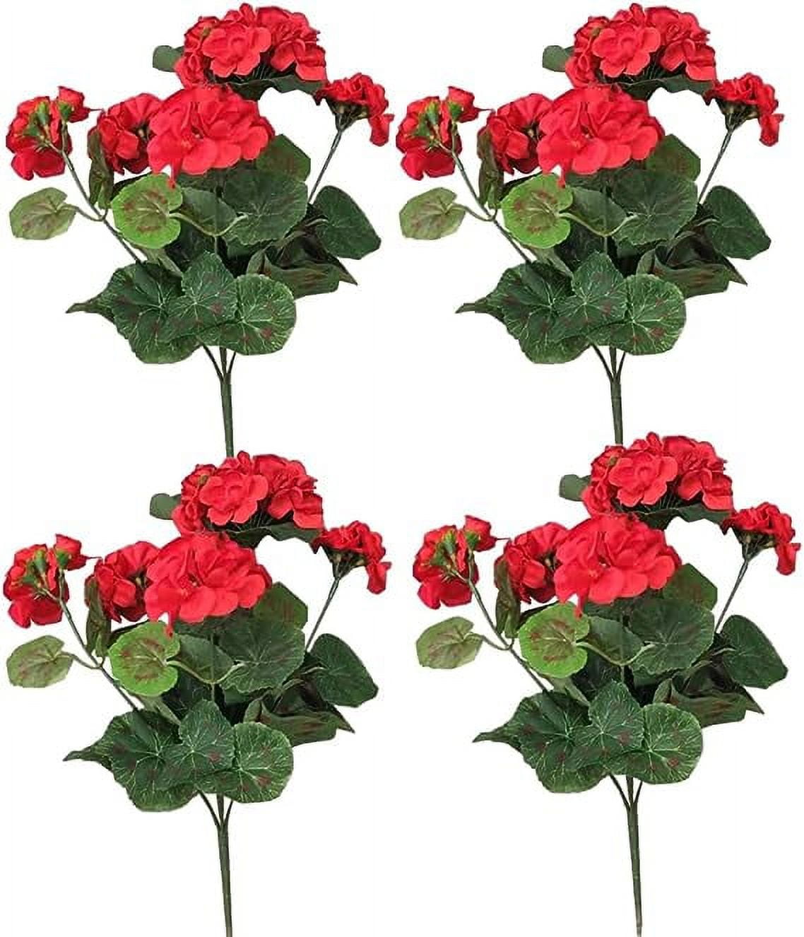 XmhyTop-A 4 Pcs Artificial Geranium Flowers Red Faux Geranium Bush 14.2 ...