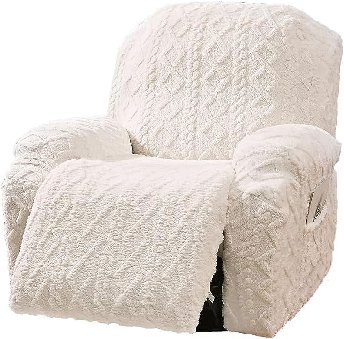 Nvzi 4 Pieces Geometric Jacquard Plush Recliner Slipcovers Soft Fuzzy ...