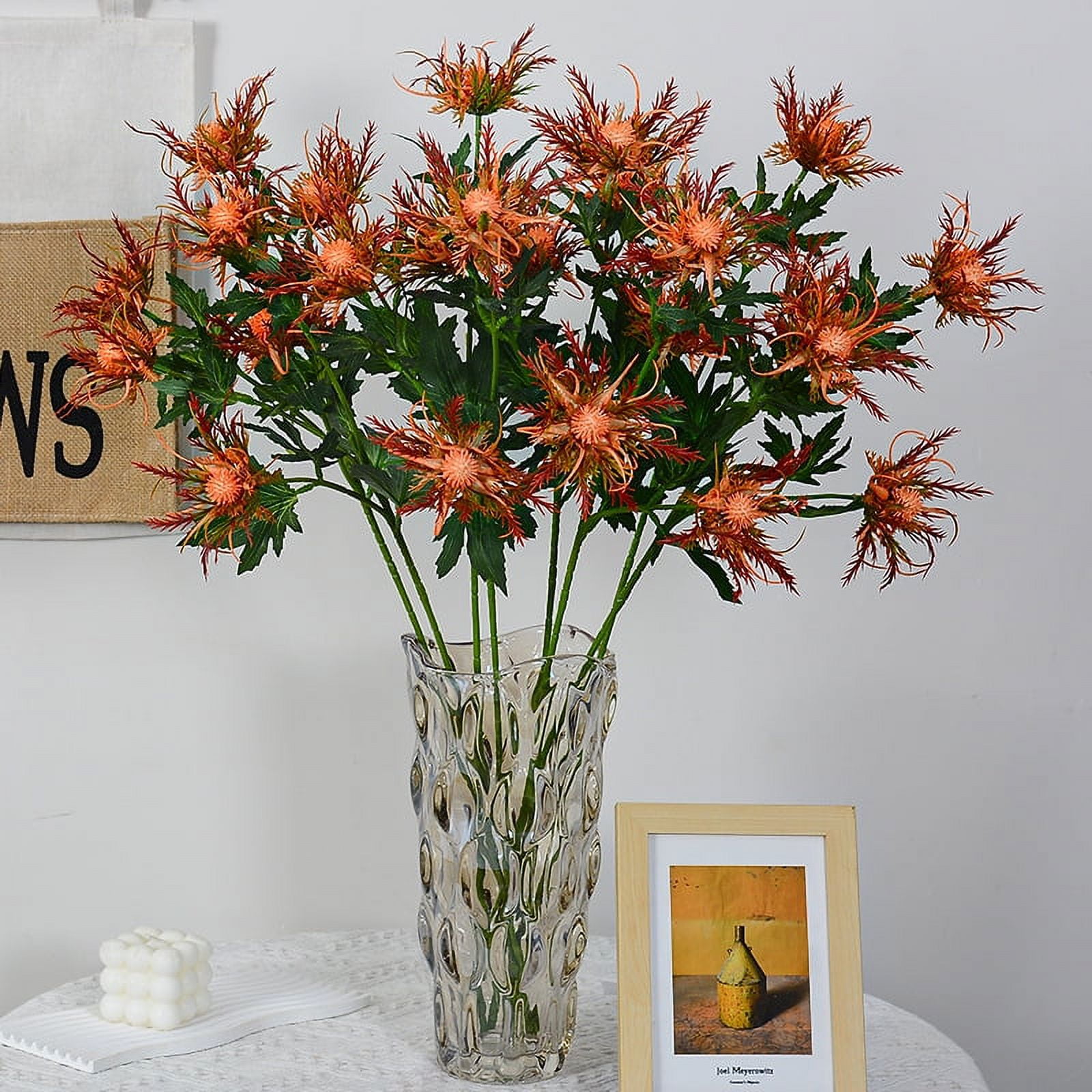 XmhyTop-A 5 Branch Orange Artificial Thistle Flowers Bouquet, Silk Fake ...
