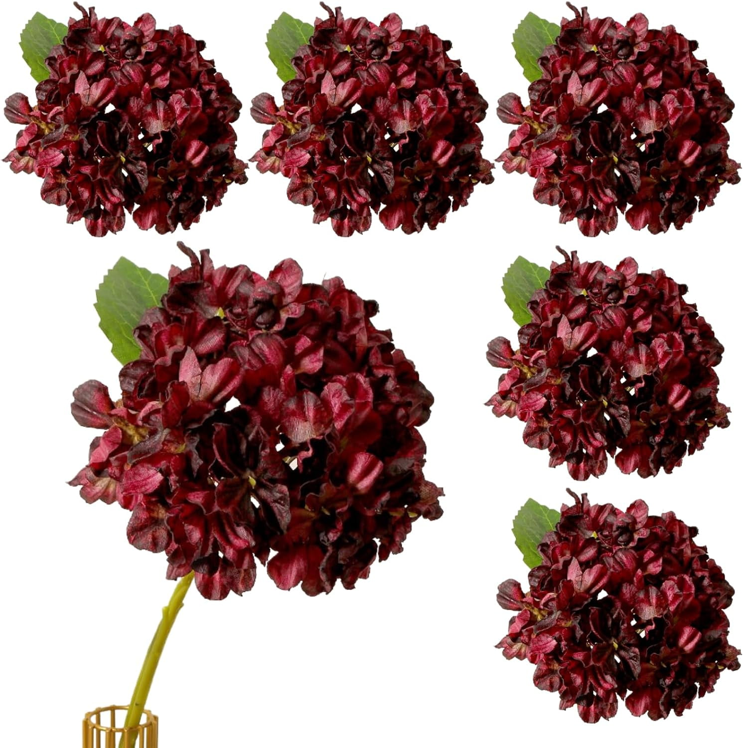Nvzi 5Pcs 14.2In Red Artificial Hydrangea Silk Flowers Stem Fake ...