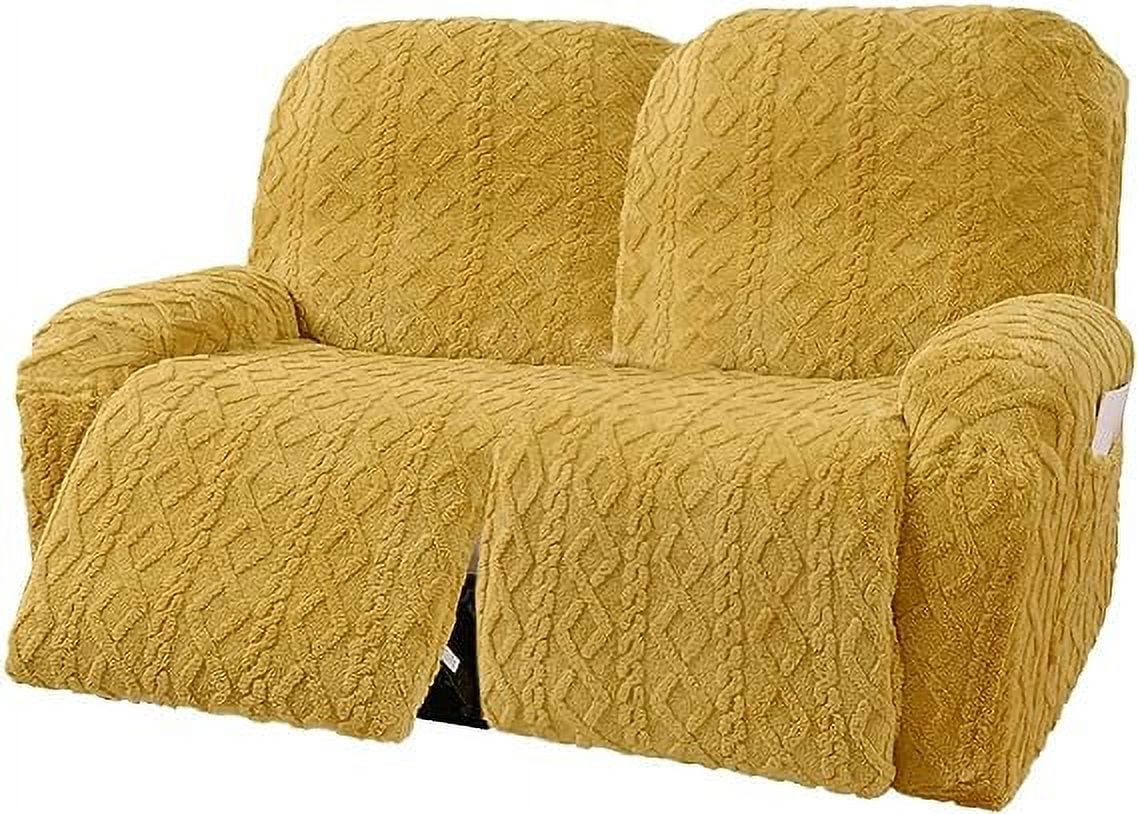 Nvzi 6 Pieces Geometric Jacquard Plush Recliner Loveseat Slipcovers ...