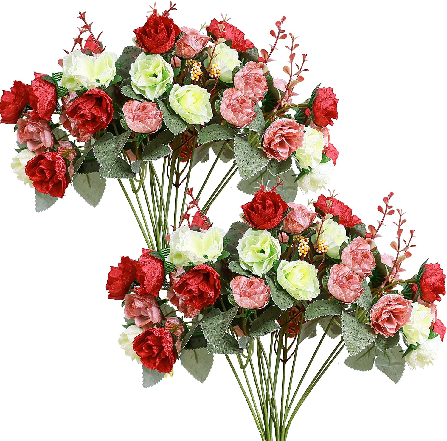XmhyTop-A 7 Branch 21 Head Artificial Silk Mini Rose Christmas Wedding ...