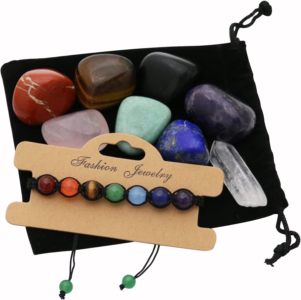 Nvzi 7 Tumbled Polished Natural Chakra Stones Set with Chakras Ball ...