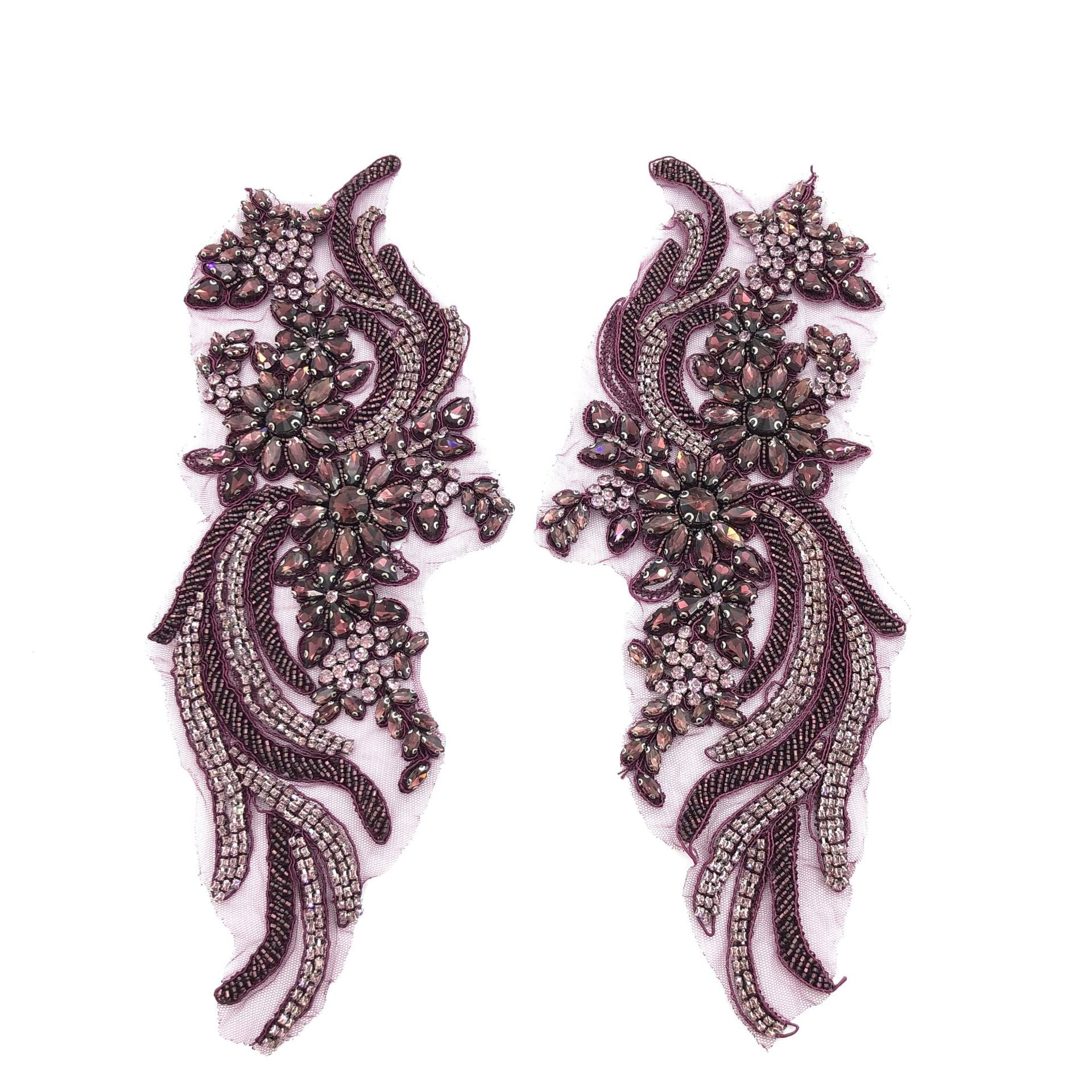 Nvzi Beaded Rhinestone Appliques Pair Crystal Lace Patch 35x12cm, Sew ...