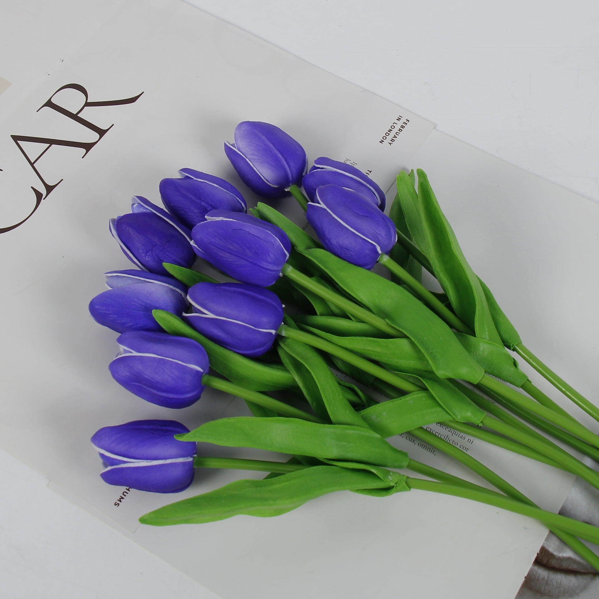 Nvzi Blue Purple artificial tulips -12 pieces, 13 inches long - PU ...