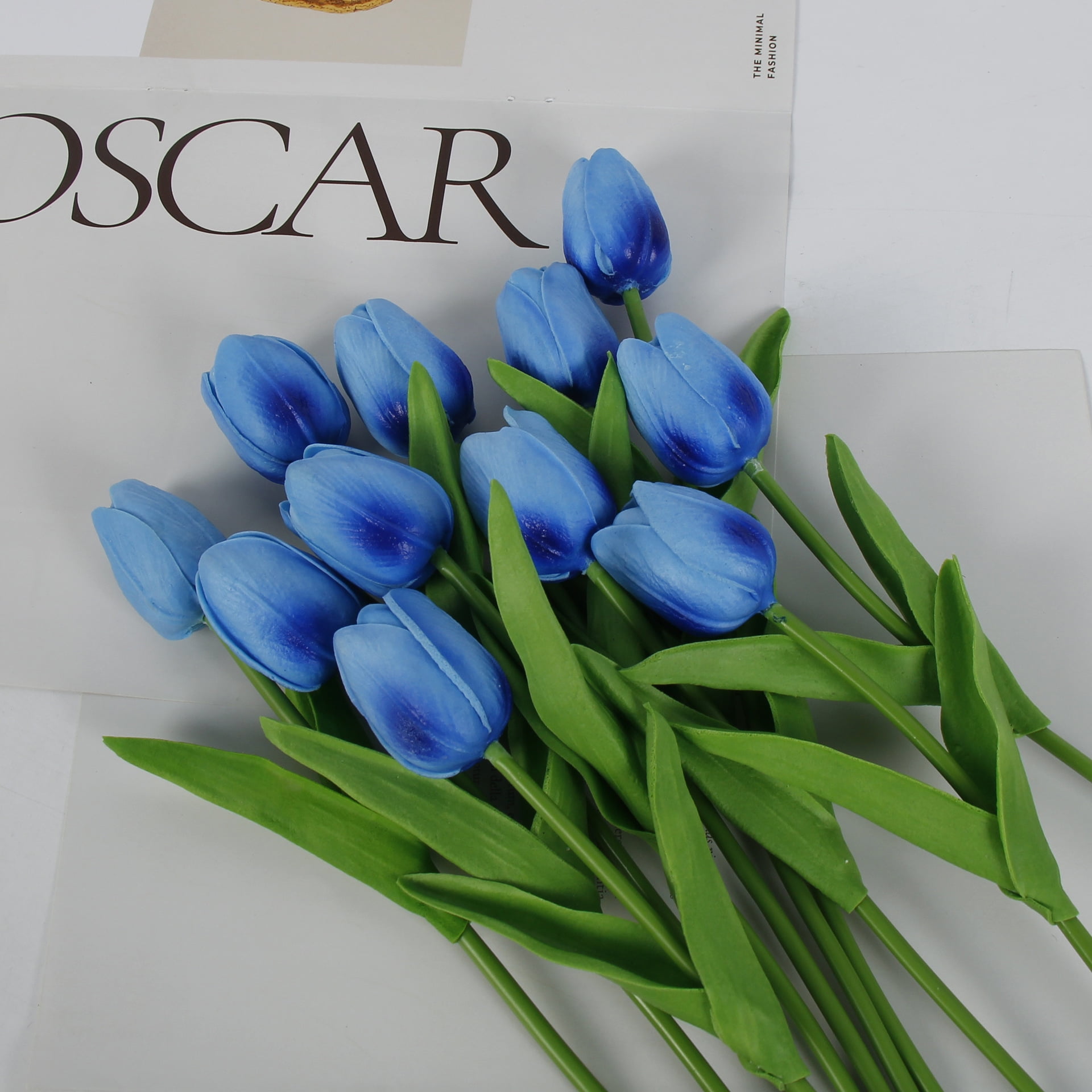 Nvzi Blue artificial tulips -12 pieces, 13 inches long - PU bouquet ...