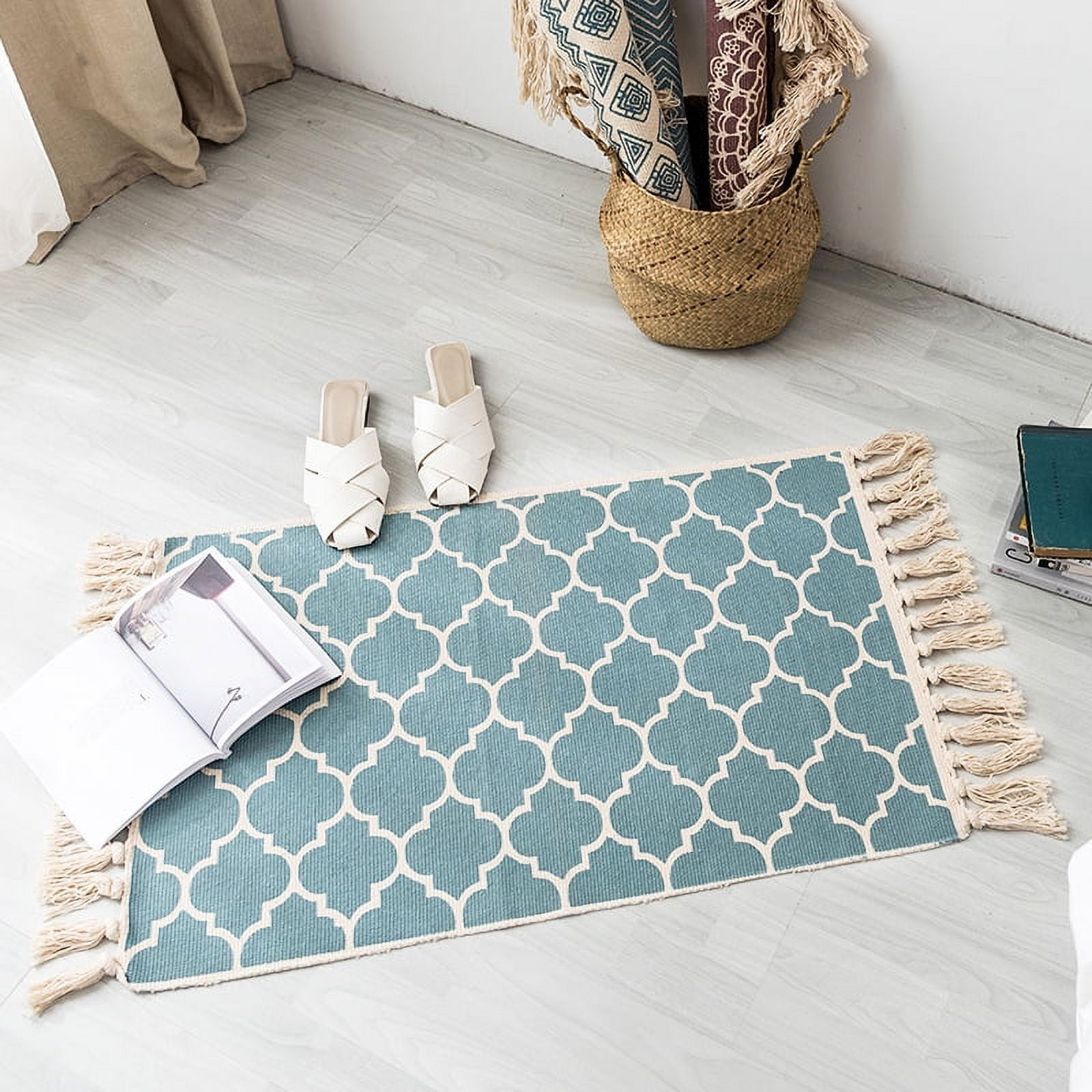 Nvzi Boho Bath Rug Bohemian Area Kitchen Runner Rug with Tassels Cotton ...