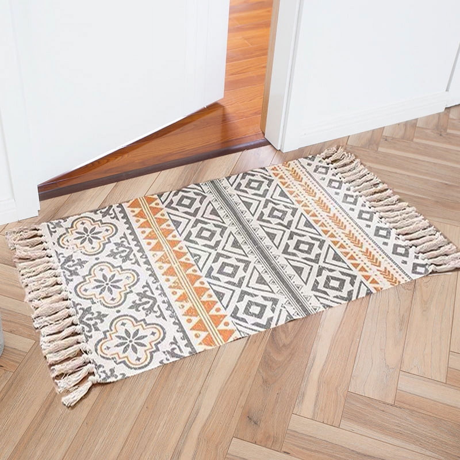 Nvzi Boho Bath Rug Bohemian Area Kitchen Runner Rug with Tassels Cotton ...