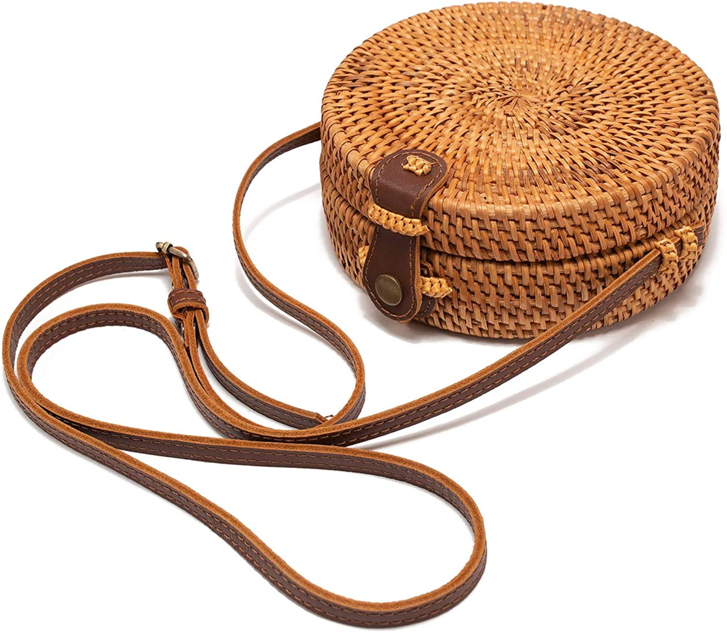Nvzi Circle Rattan Straw Crossbody Bags for Women 7.1” with Adjustable ...
