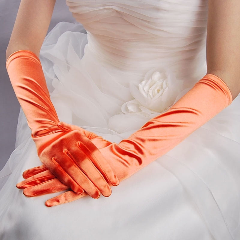 Nvzi Classic Adult Size Long Opera Length Satin Gloves 15"（Tangerine ...